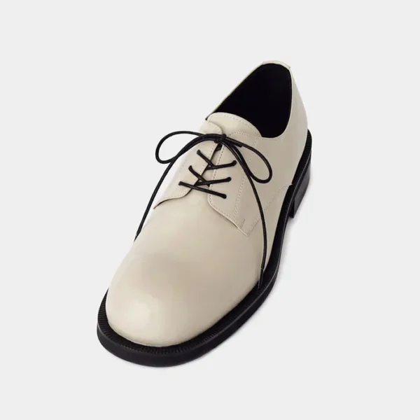 Cream Faux Leather Lace-Up Derby Shoes with Black Chunky Sole ...